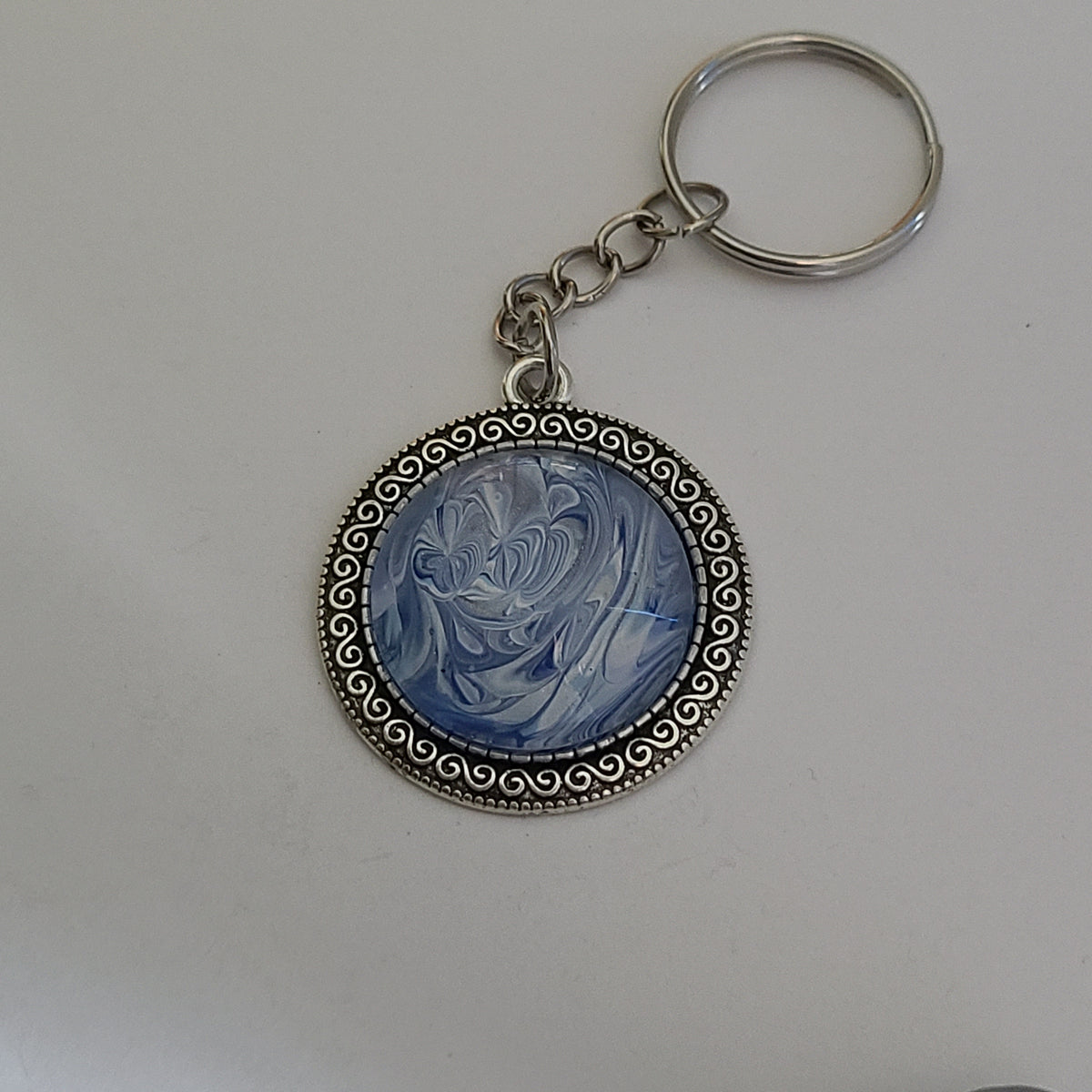Blue, White, and Silver Round Key Chain – Ladeebug Design